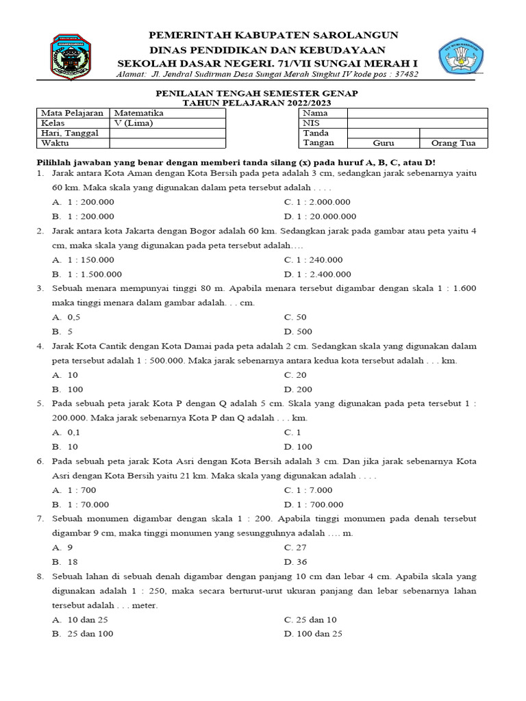 PTS GENAP MTK KELAS 5 Revisi | PDF | Metode & Bahan Ajar