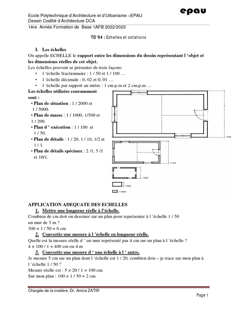 Fiche TD 4 Echelles Et Cotations | PDF