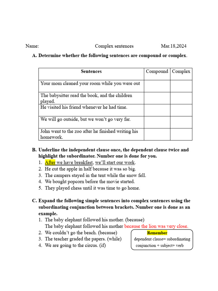 Complex Sentences | PDF