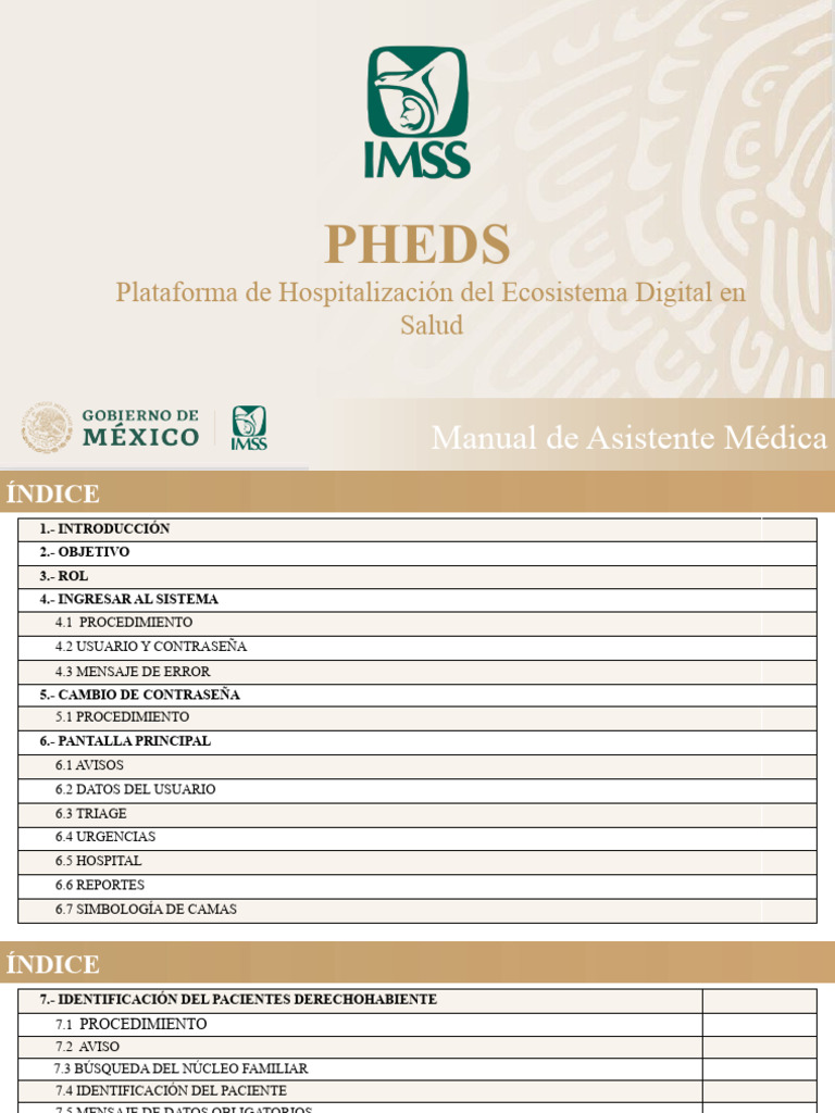 Manual de Asistente Médica PHEDS IMSS | PDF | Contraseña | Hospital
