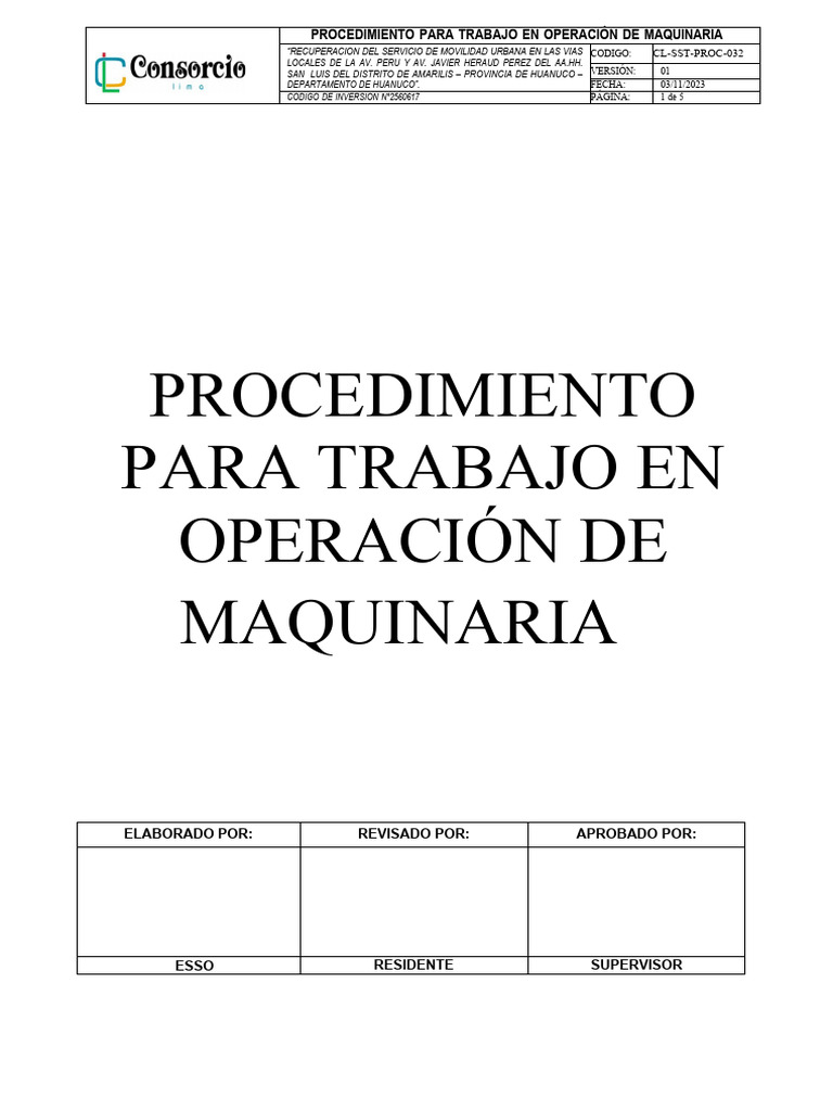Procedimiento para Operacion de Maquinaria Pesada | PDF