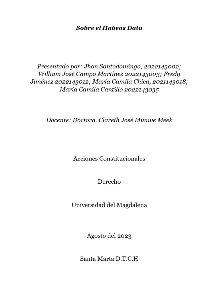 Sobre El Habeas Data | Descargar gratis PDF | Derecho Constitucional | Justicia