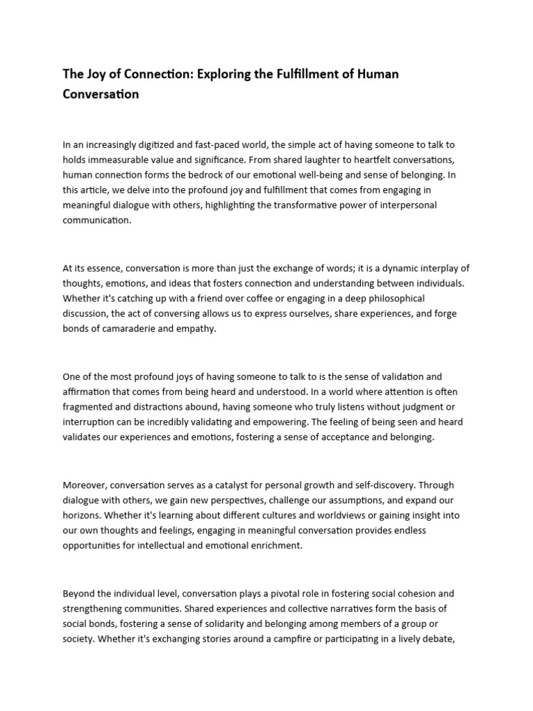 Exploring The Fulfillment of Human Conversation | PDF | Empathy ...