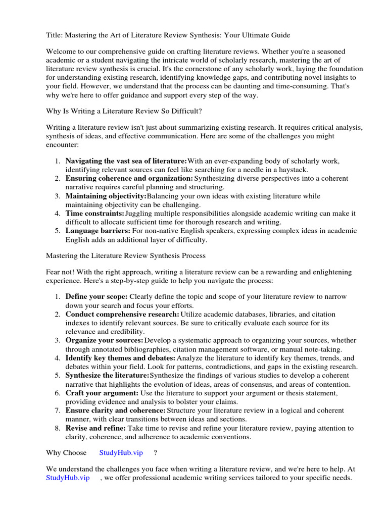 Literature Review Synthesis Template | PDF | Essays | Apa Style