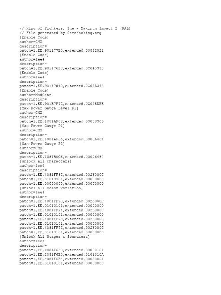 KOF Maximum Impact 2 Cheat Codes | PDF | Teaching Methods & Materials ...