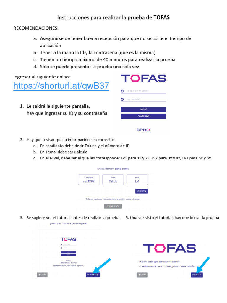 Instrucciones Para Realizar La Prueba de TOFAS.marzo.2024 | PDF