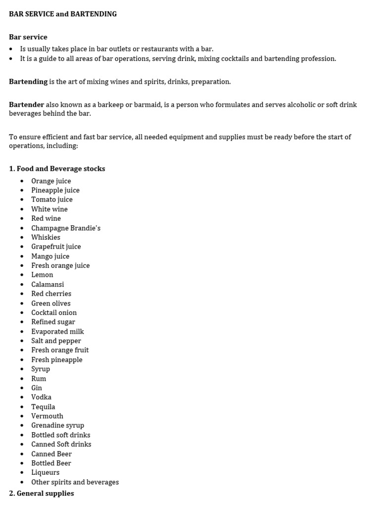 BAR SERVICE and BARTENDING | PDF | Drink | Bartender