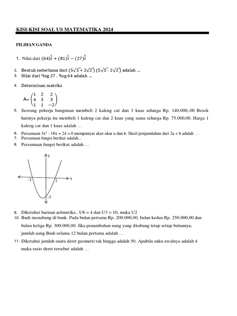 Kisi Soal Us Matematika 2024 | PDF
