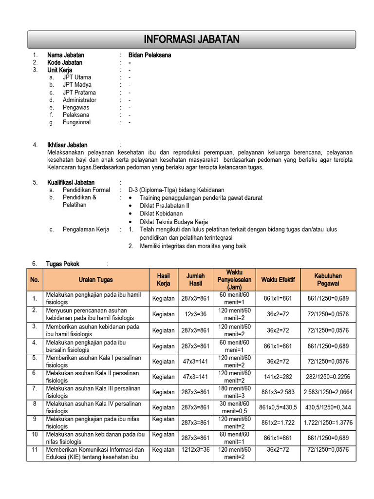 Anjab Bidan Terampil 7 Orang | PDF