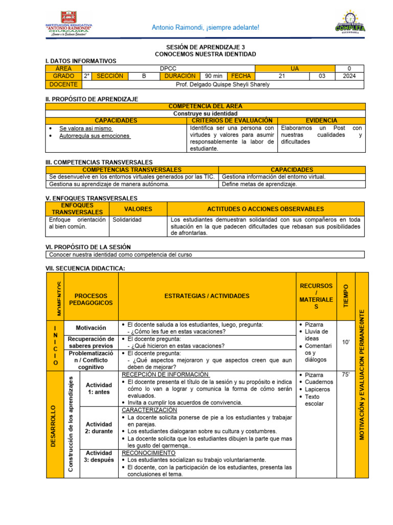 Sesion DPCC | PDF | Evaluación | Aprendizaje
