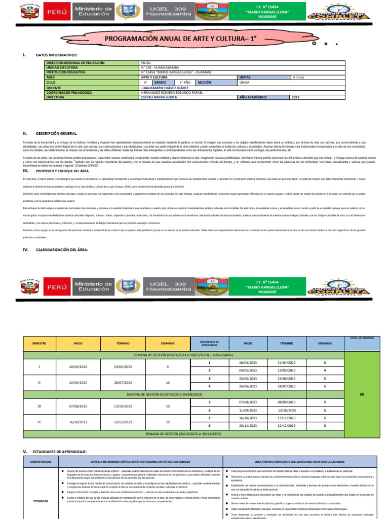 Programacion Anual 1° | PDF