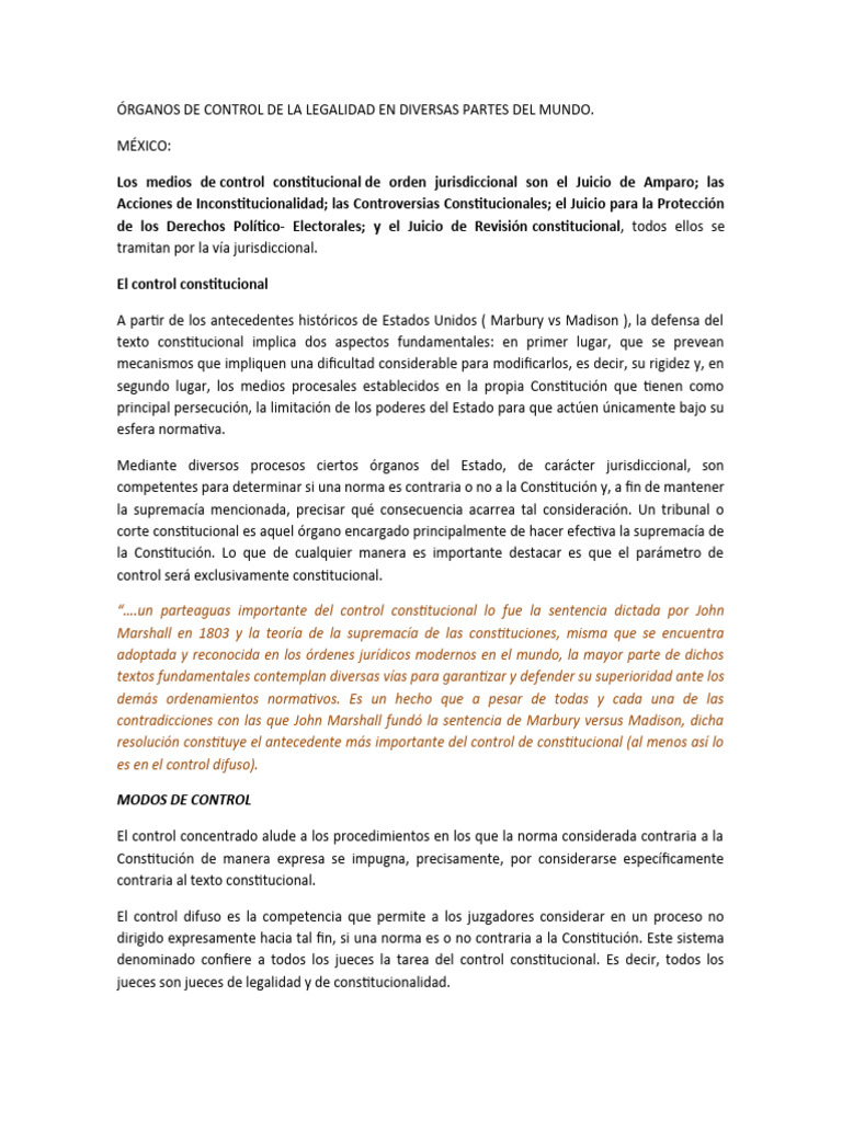 Órganos de Control de La Legalidad en Diversas Partes Del Mundo | PDF ...