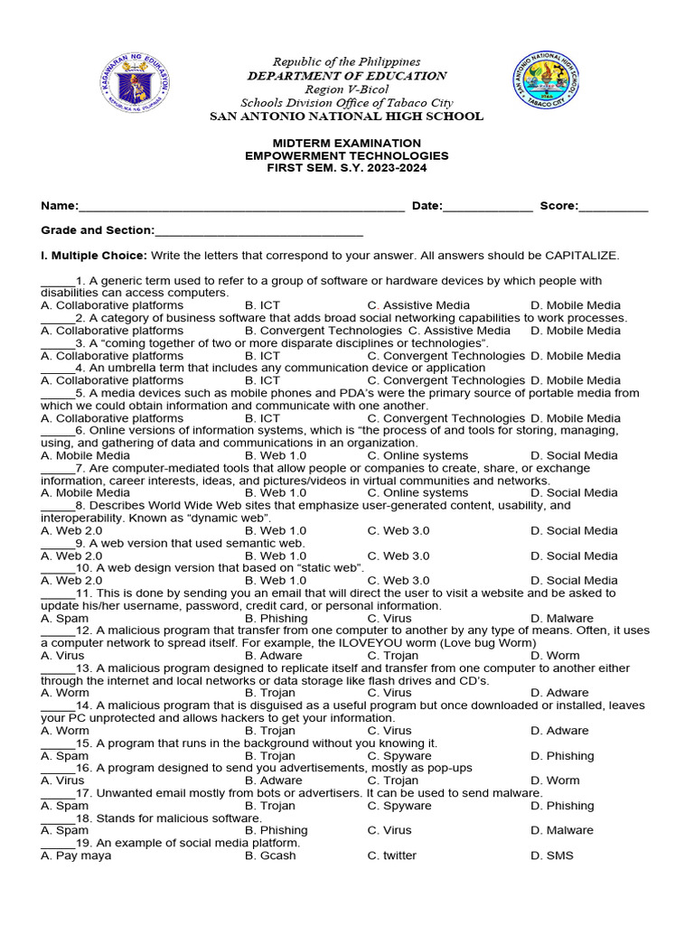 Empowerment Technologies Midterm Exam | PDF