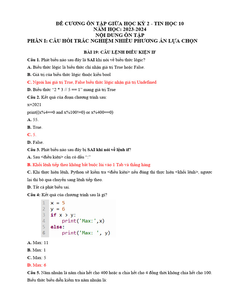 Tri Hieu - Đc GIỮA K2 TIN HỌC khối 10 | PDF