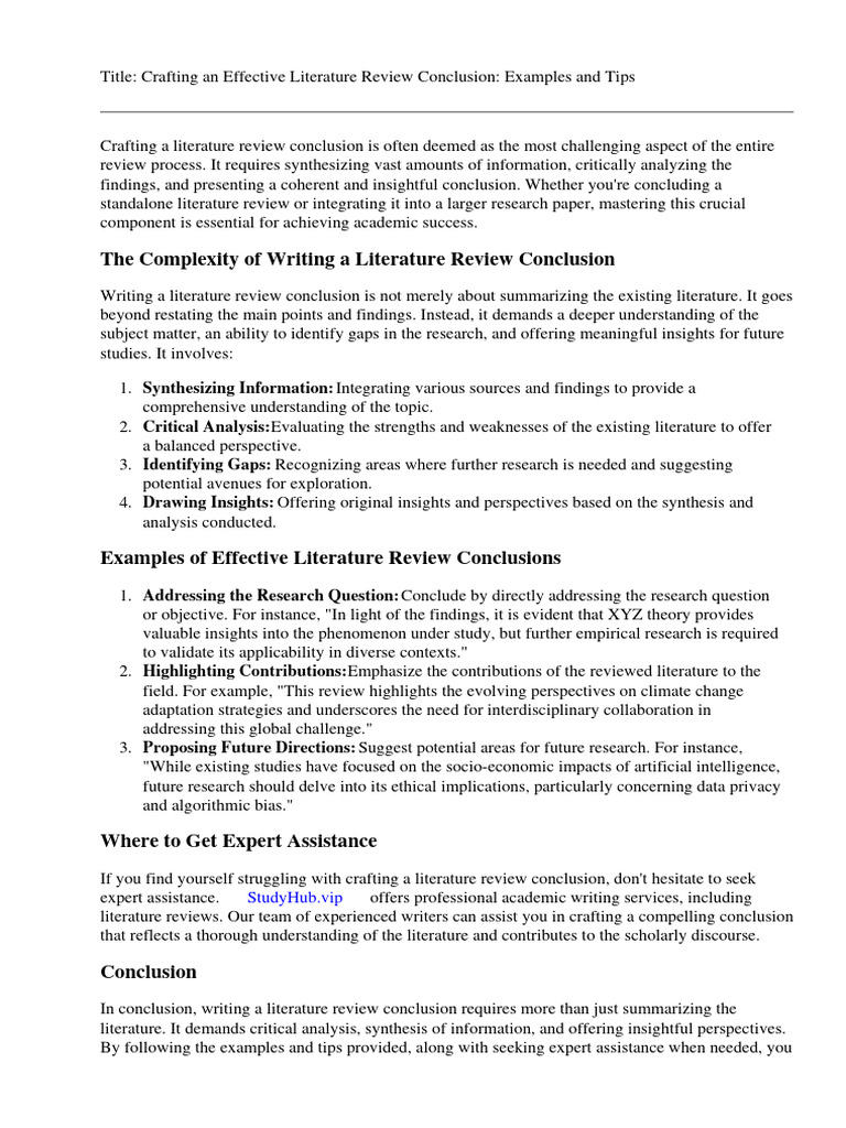 Examples of A Literature Review Conclusion | PDF | Essays | Theory