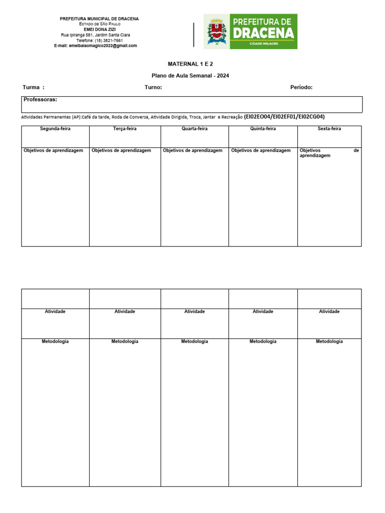 Plano de Aula m1 e m2 Tarde | PDF