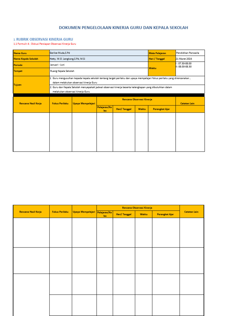 Format Rubrik Observasi Guru-Guru | PDF