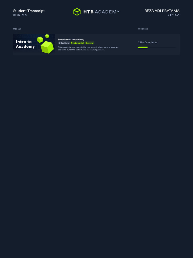 HTB Academy Student Progress Report | PDF