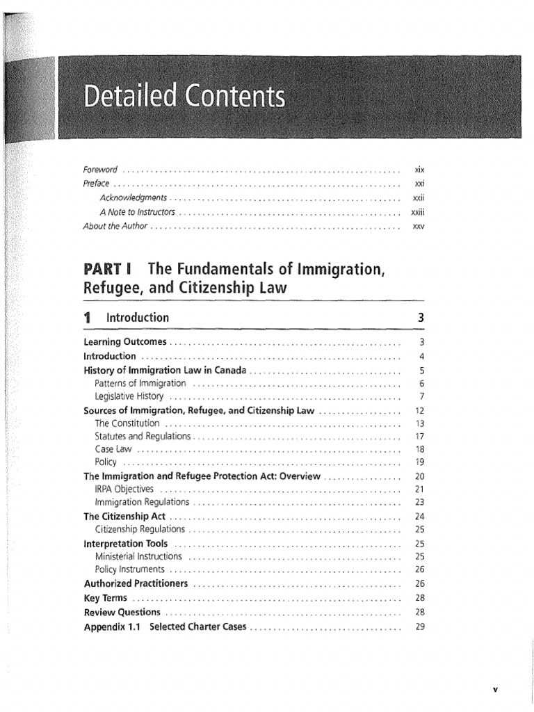Immigration and Refugee Law Table of Contents | PDF