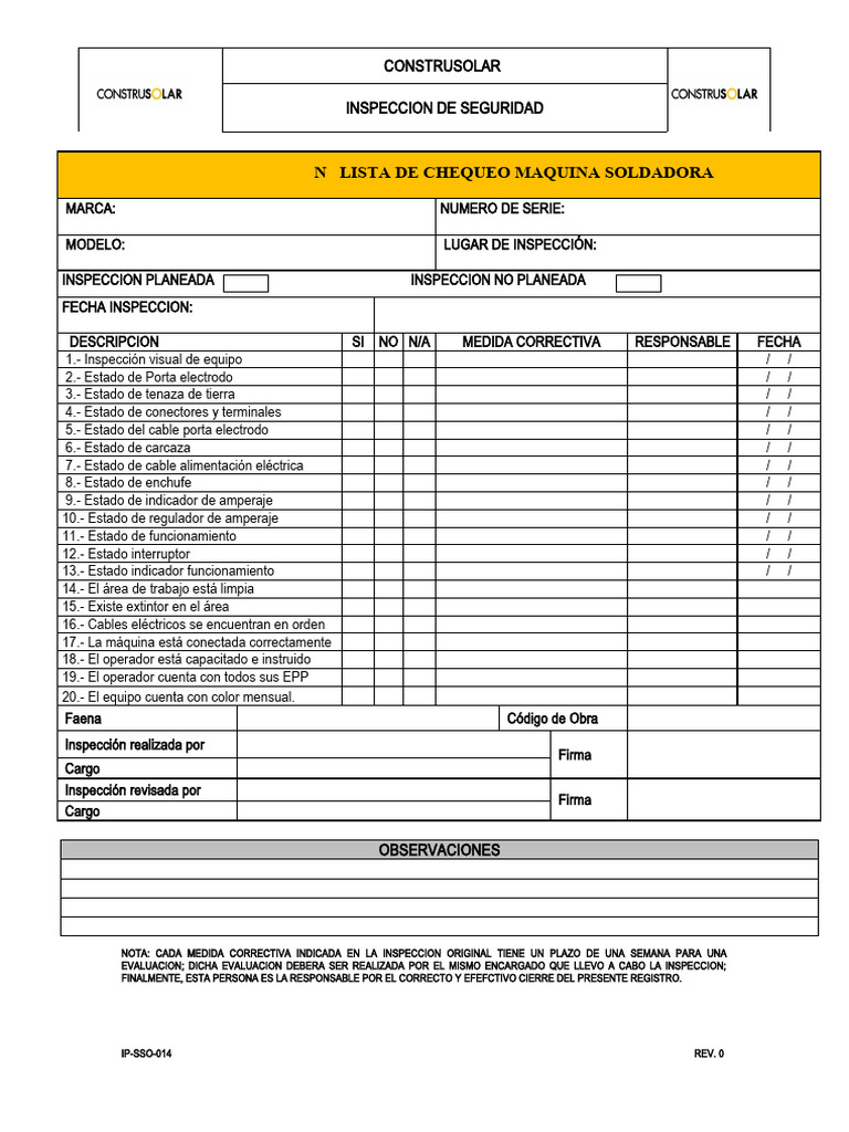 Check List Maquina de Soldar | PDF Check List Maquina de Soldar | PDF