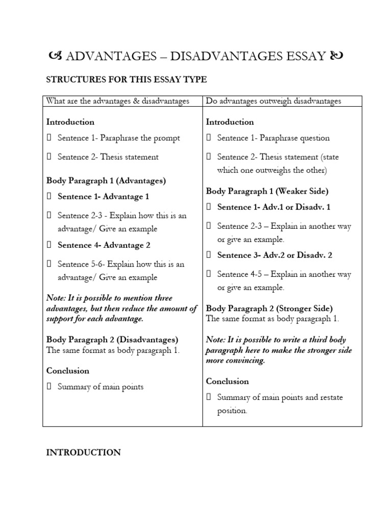 Advantages - Disadvantages Essay | PDF | Sentence (Linguistics) | Syntax