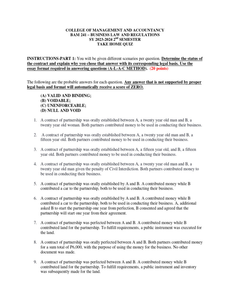 Take Home Quiz | PDF | Partnership | Justice