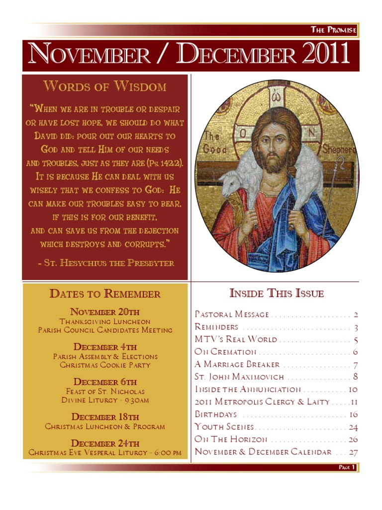 2011 November & December Promise | PDF | Relic | Eastern Orthodox Church