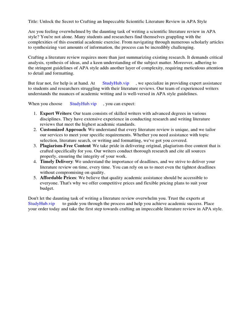Scientific Literature Review Example Apa | PDF | Thesis | Literature Review