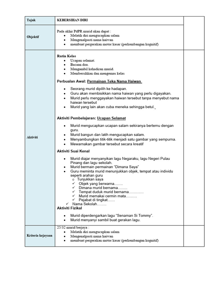 RPH Minggu Transisi Jumaat | PDF