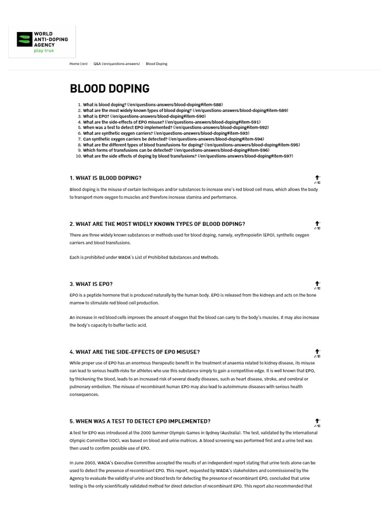 FAQ - Doping No Sangue - Agência Mundial Antidoping - WADA | PDF | Doping In Sport | Medical ...