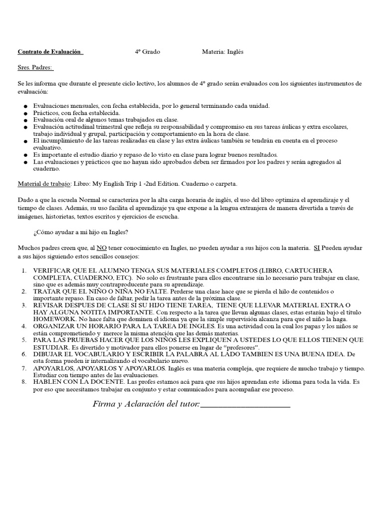 Contrato de Evaluación 4º Grado - Docx - 20240321 - 205158 - 0000 | PDF ...