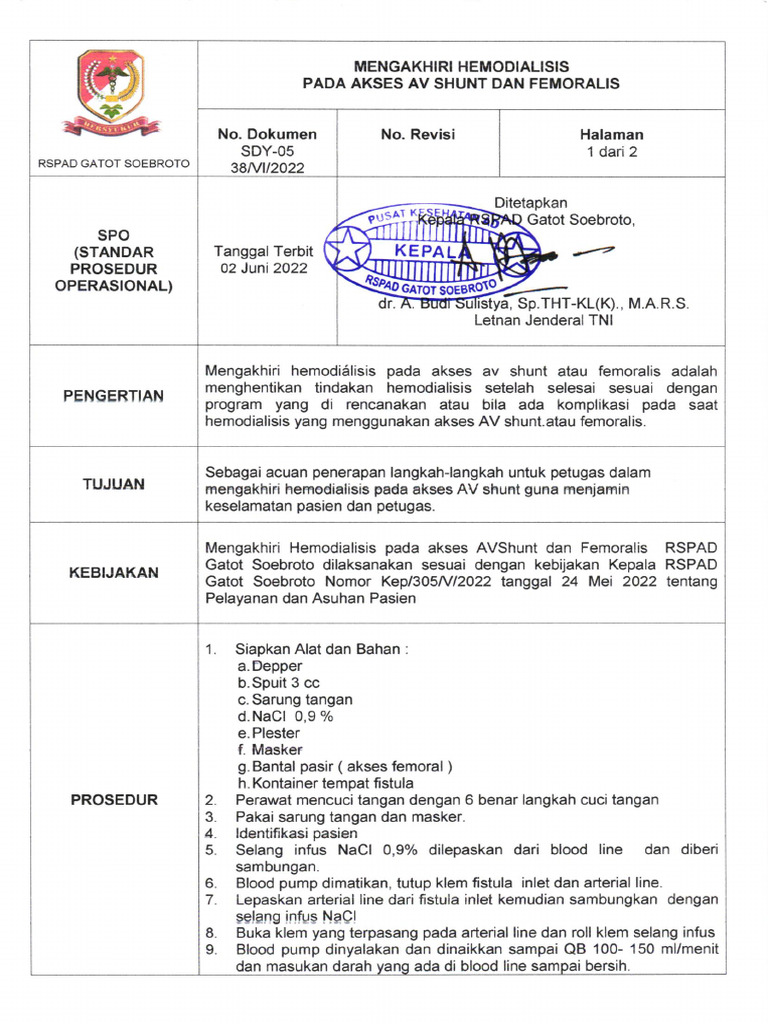 PAP 2 SOP AV SHUNT FEMORALIS HD | PDF