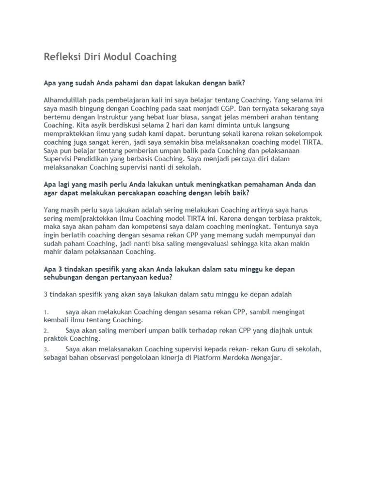 Refleksi Diri Modul Coaching | PDF