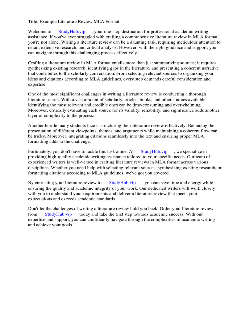 Example Literature Review Mla Format PDF Literature Review