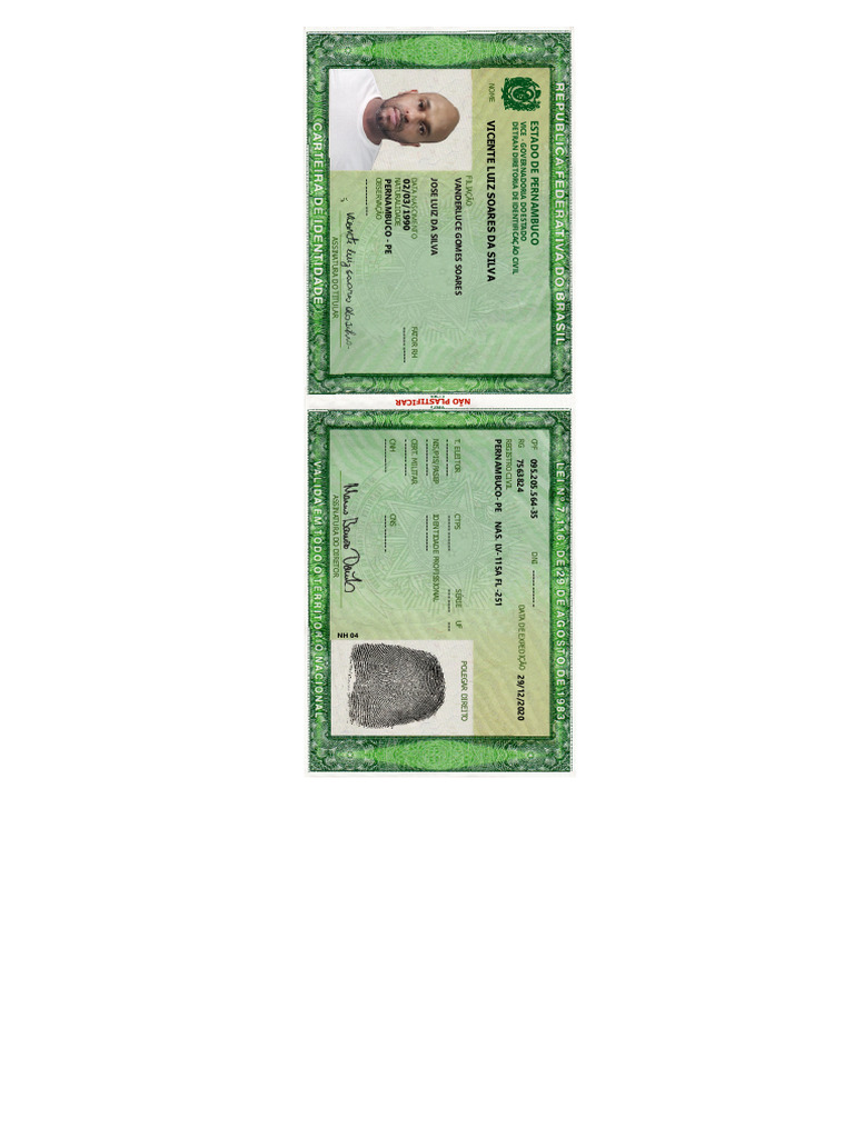 RG Novo Pernambuco Vicente Luiz Soares Da Silva | PDF