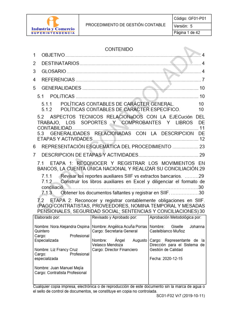 Procedimiento de Gestión Contable v5 Copia Controlada | PDF ...