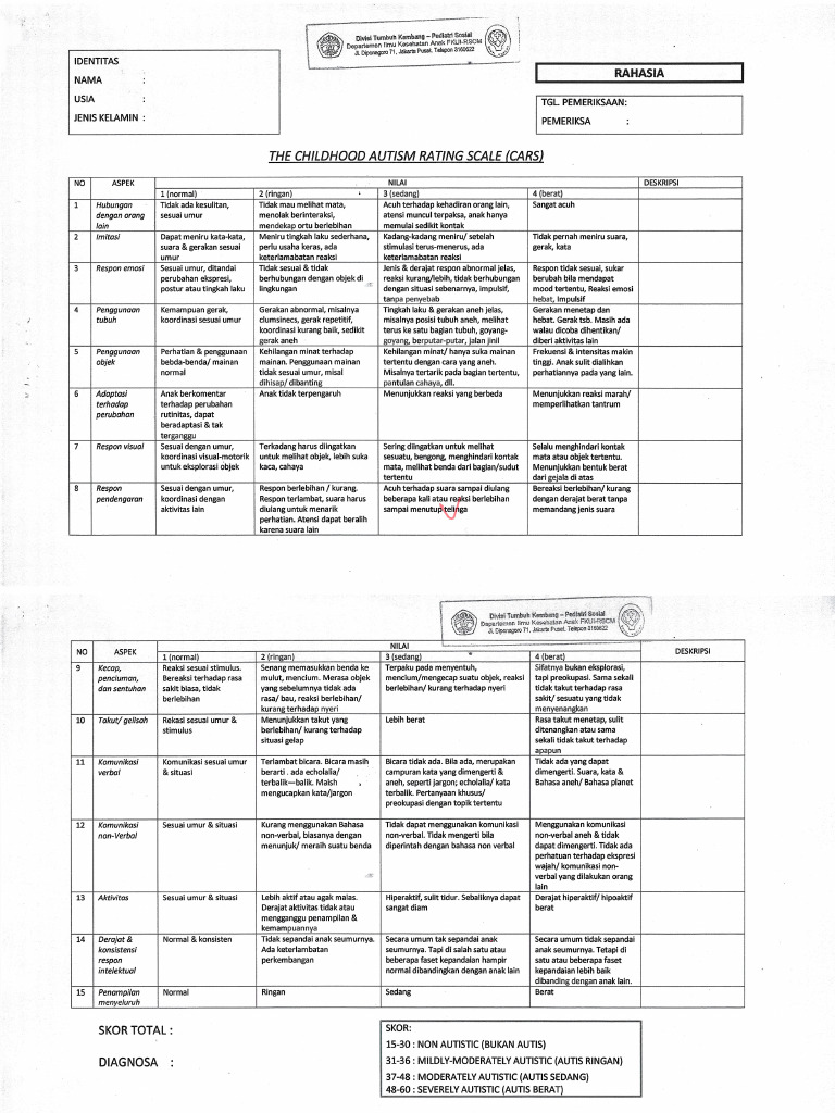 9. CARS (Autism) (3) | PDF