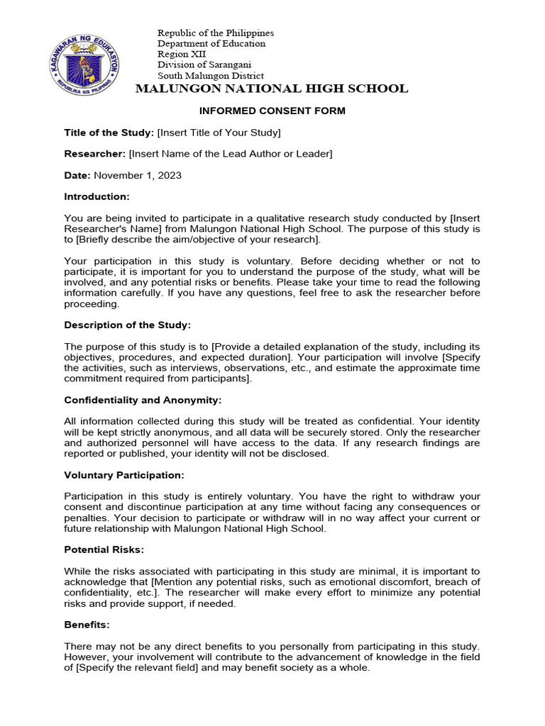 Consent Form | Download Free PDF | Informed Consent | Risk