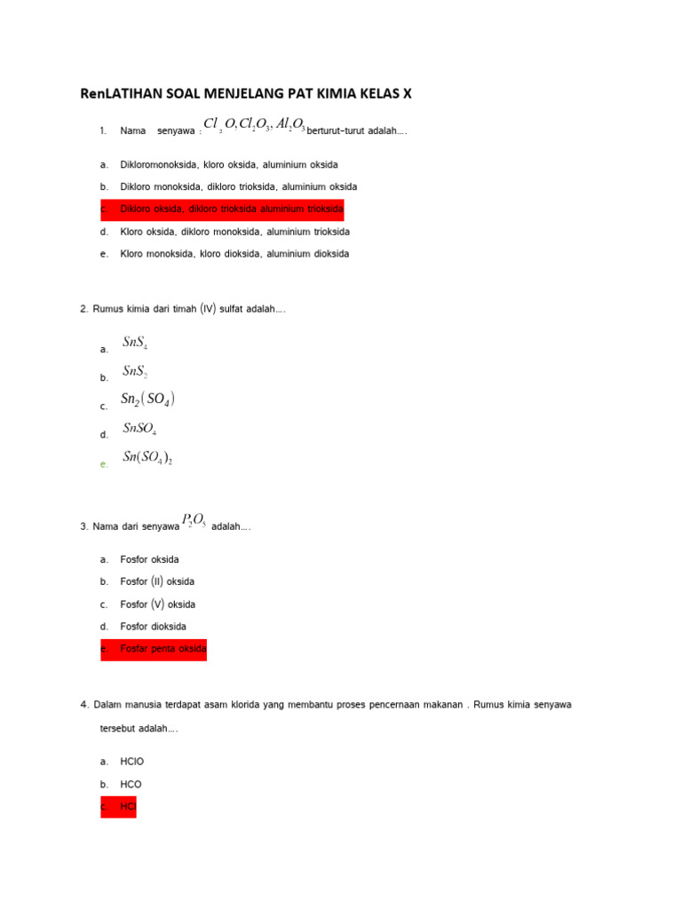 Latihan Soal Pat Kimia Kelas X 2024 | PDF