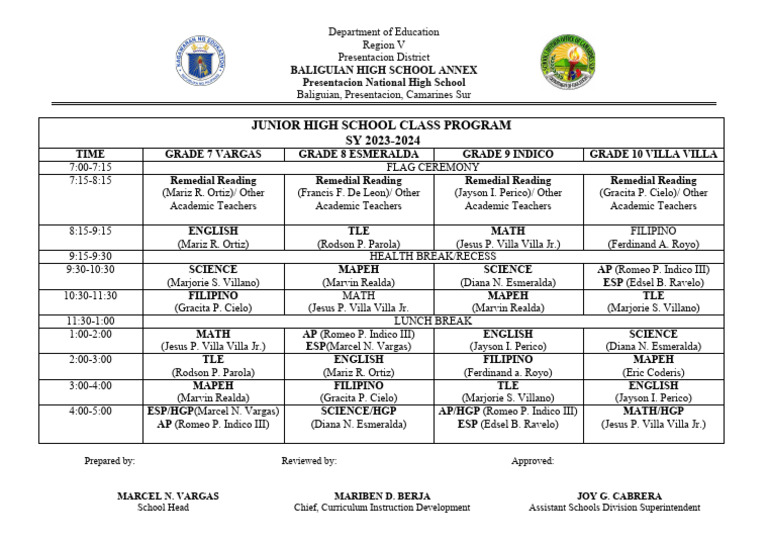 JHS Class Program EDITED 1 | PDF