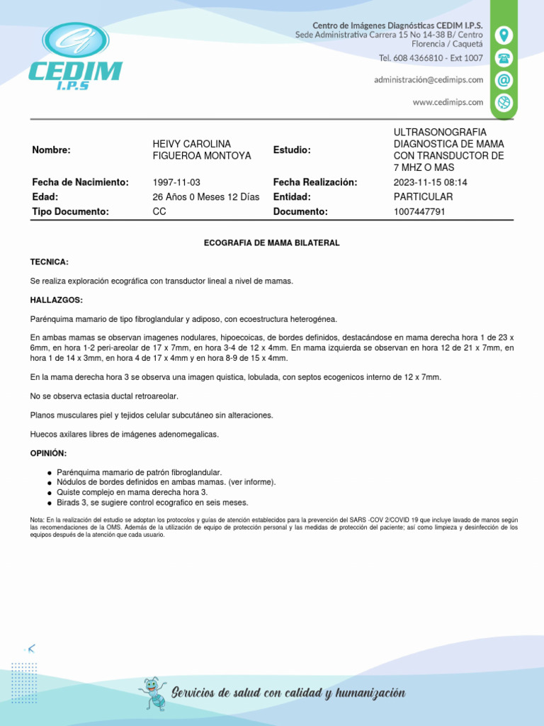 Ultrasonografia Diagnostica de Mama Con Transductor de 7 MHZ o Mas | PDF