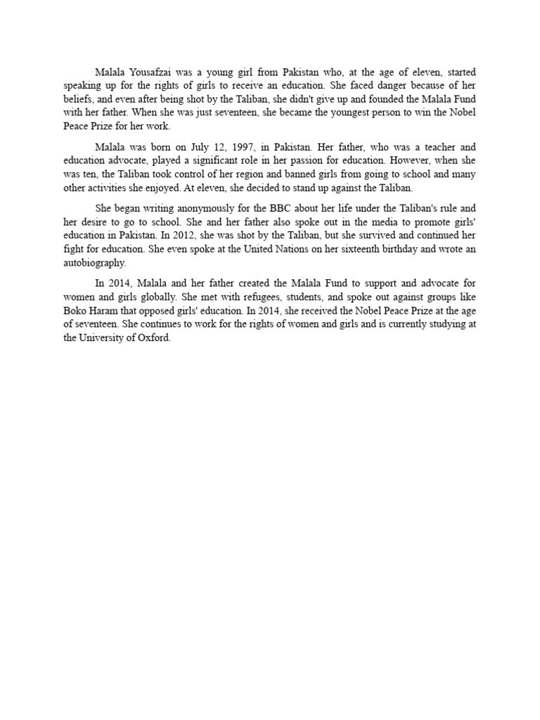 Malala Yousafzai: Education Advocate | PDF | Religion & Spirituality