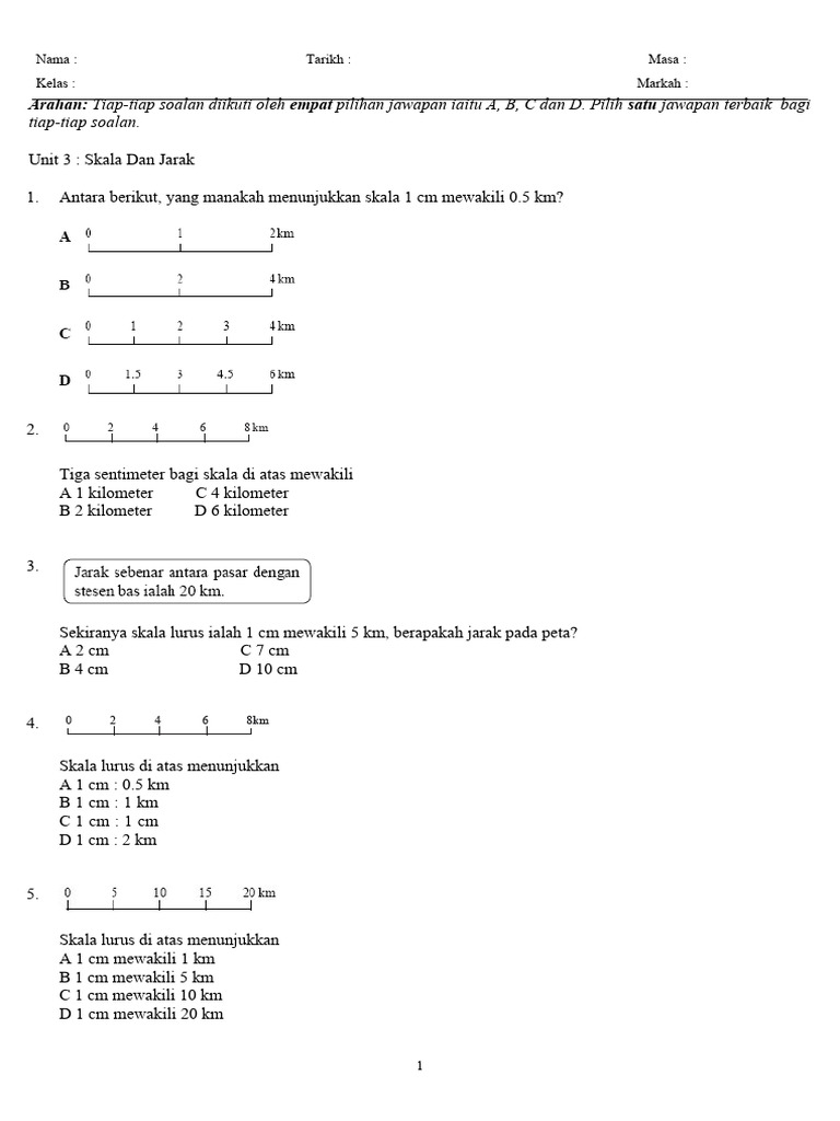 Latihan Geo Ting 2 Unit 3 Skala Dan Jarak | PDF