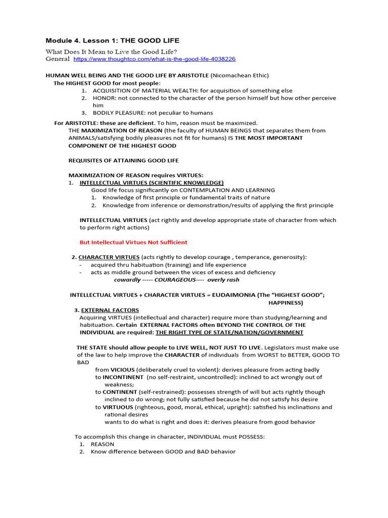 Module 4 Lesson 1. THE GOOD LIFE - Synthesis-1 - 17 Oct 2022 | PDF ...