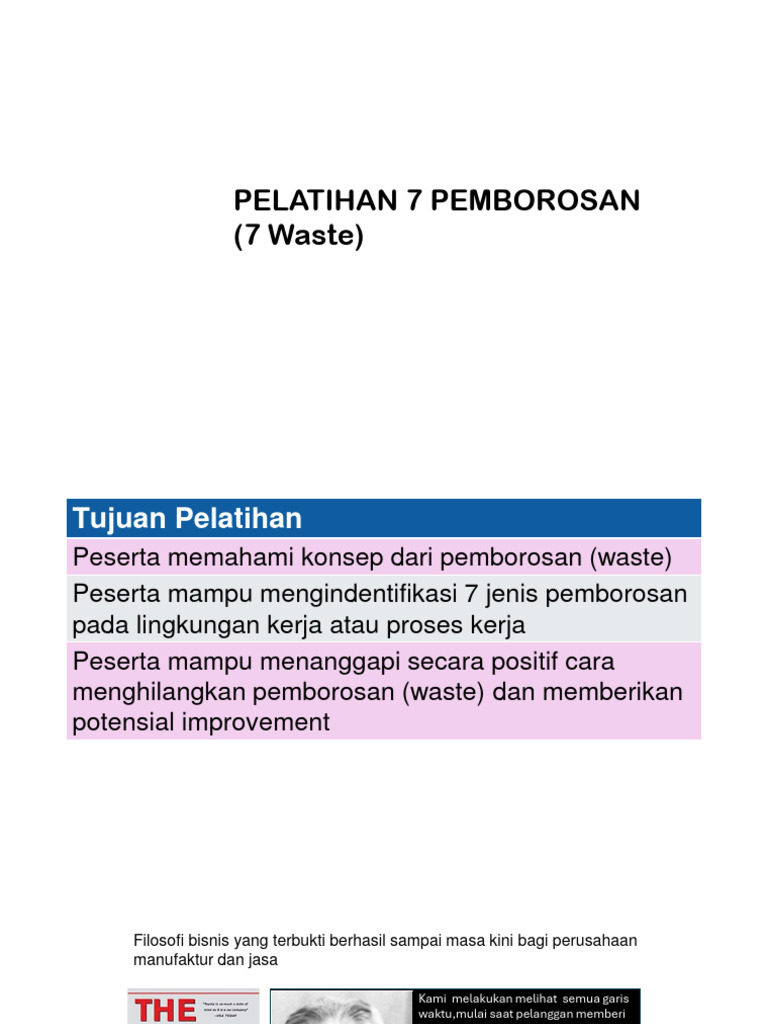 Pelatihan Identifikasi 7 Pemborosan | PDF