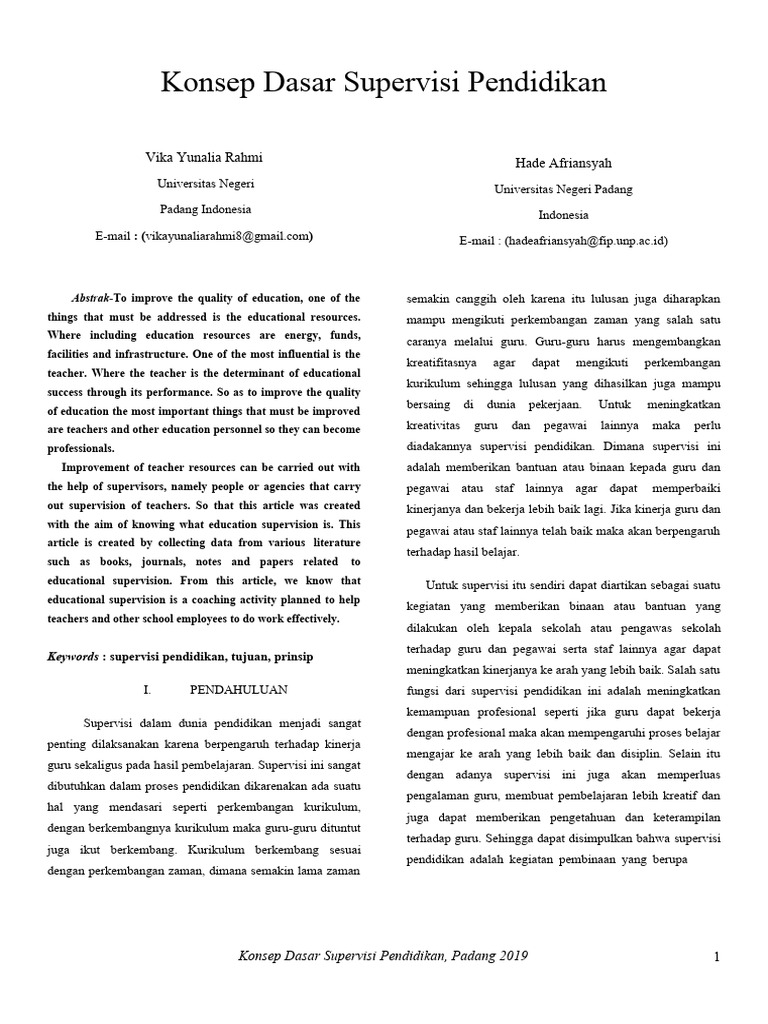 Konsep Dasar Supervisi Pendidikan-VIKA YUNALIA RAHMI | PDF