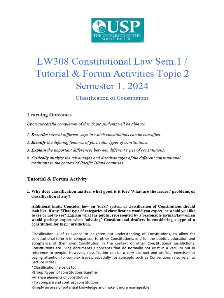 Tutorial and Forum Activities 2 2024 Sem 1 2024 | PDF | Constitution | Constitution Of The ...
