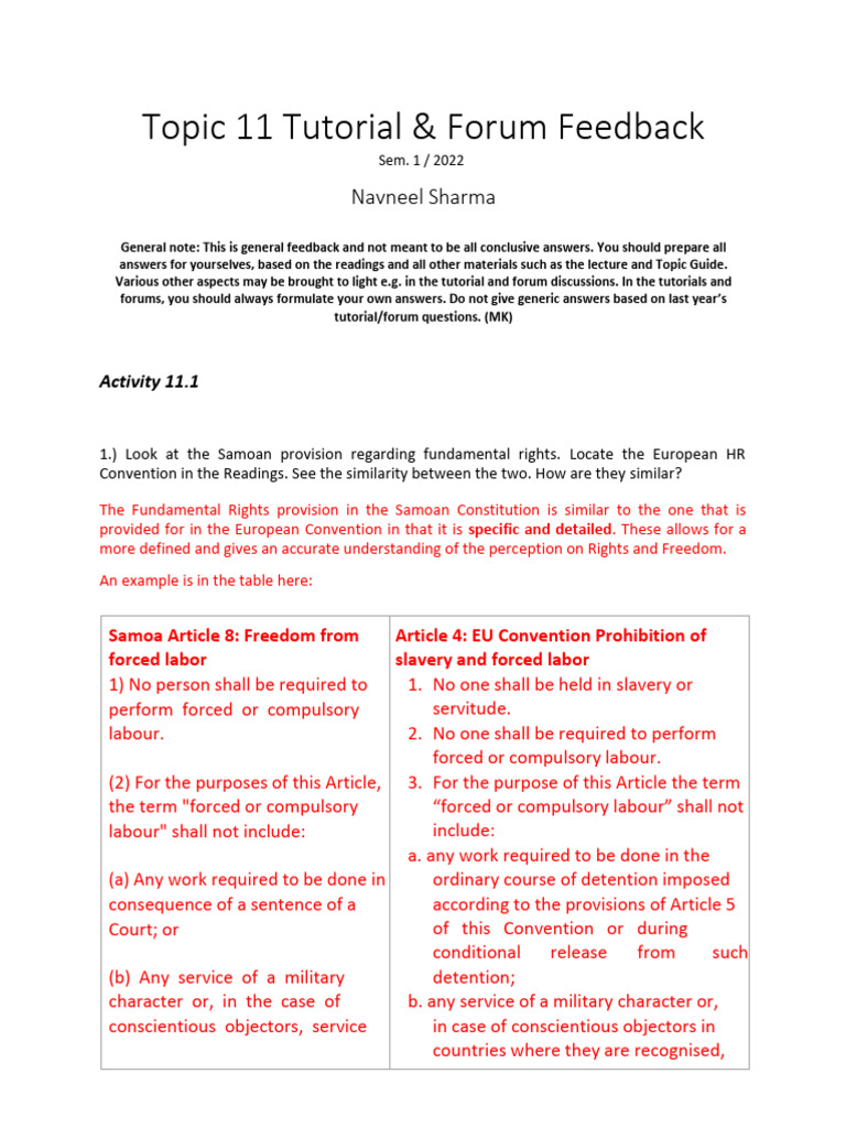 Topic 11 Tutorial and Forum Feedback 2022 | PDF