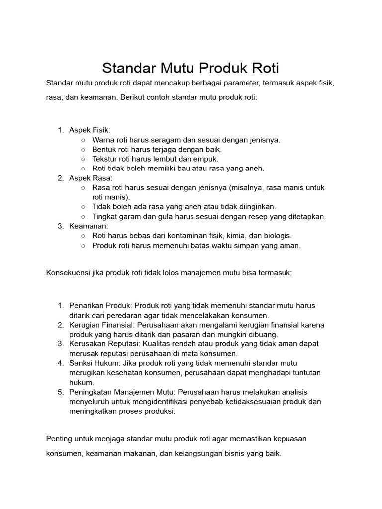 Standard Mutu Produk Roti | PDF