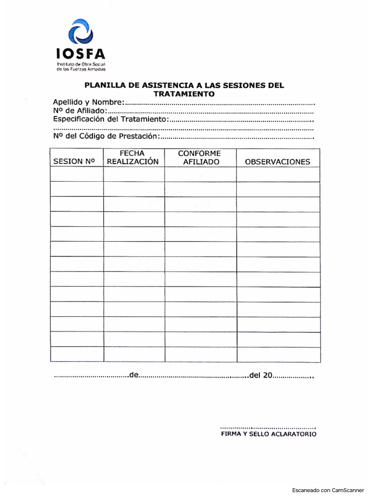 Planilla Asistencia IOSFA | PDF